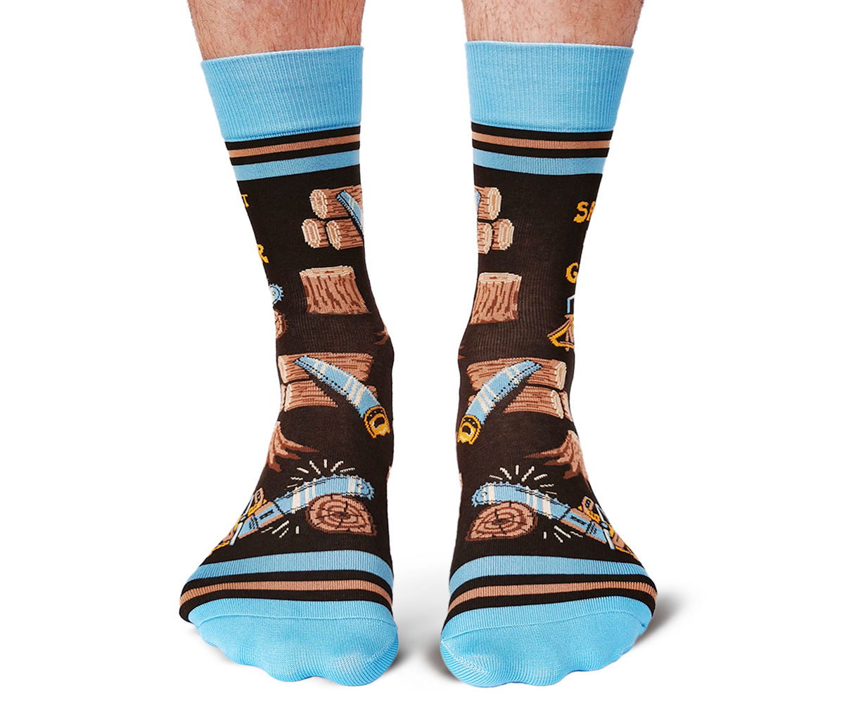 Funny Novelty Chainsaw, Sawdust Socks for Men - Uptown Sox